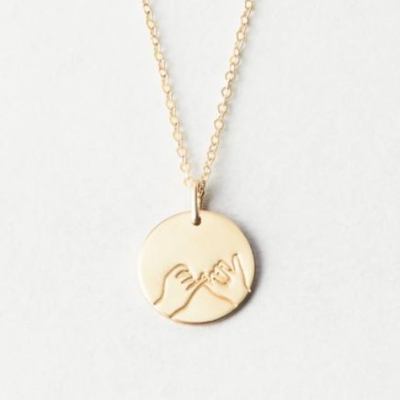 Jewelry | Pinky Swear Sign Language Gold Charm Disc Necklace | Poshmark